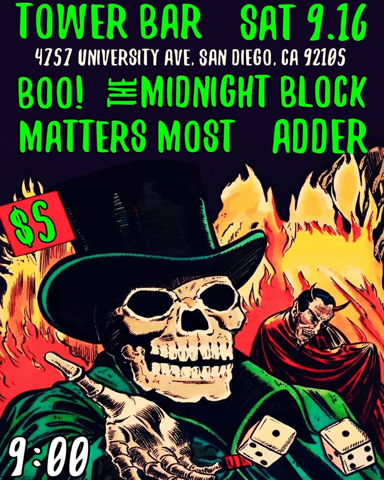 Boo!, The Midnight Block, Matters Most, Adder – The Tower Bar