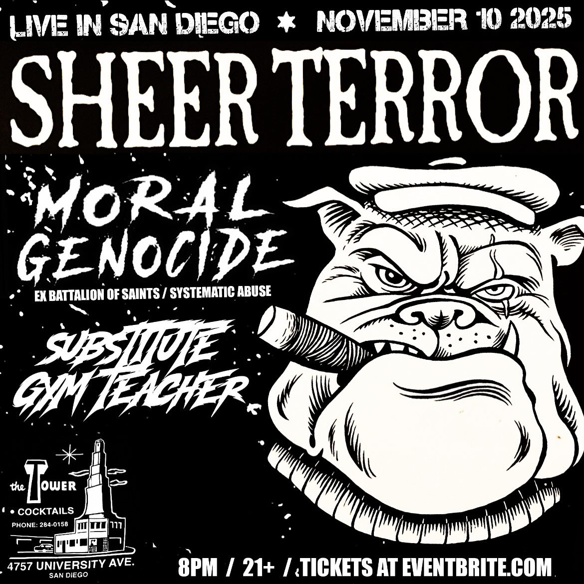 Sheer Terror, Moral Genocide, Substitute Gym Teacher – The Tower Bar